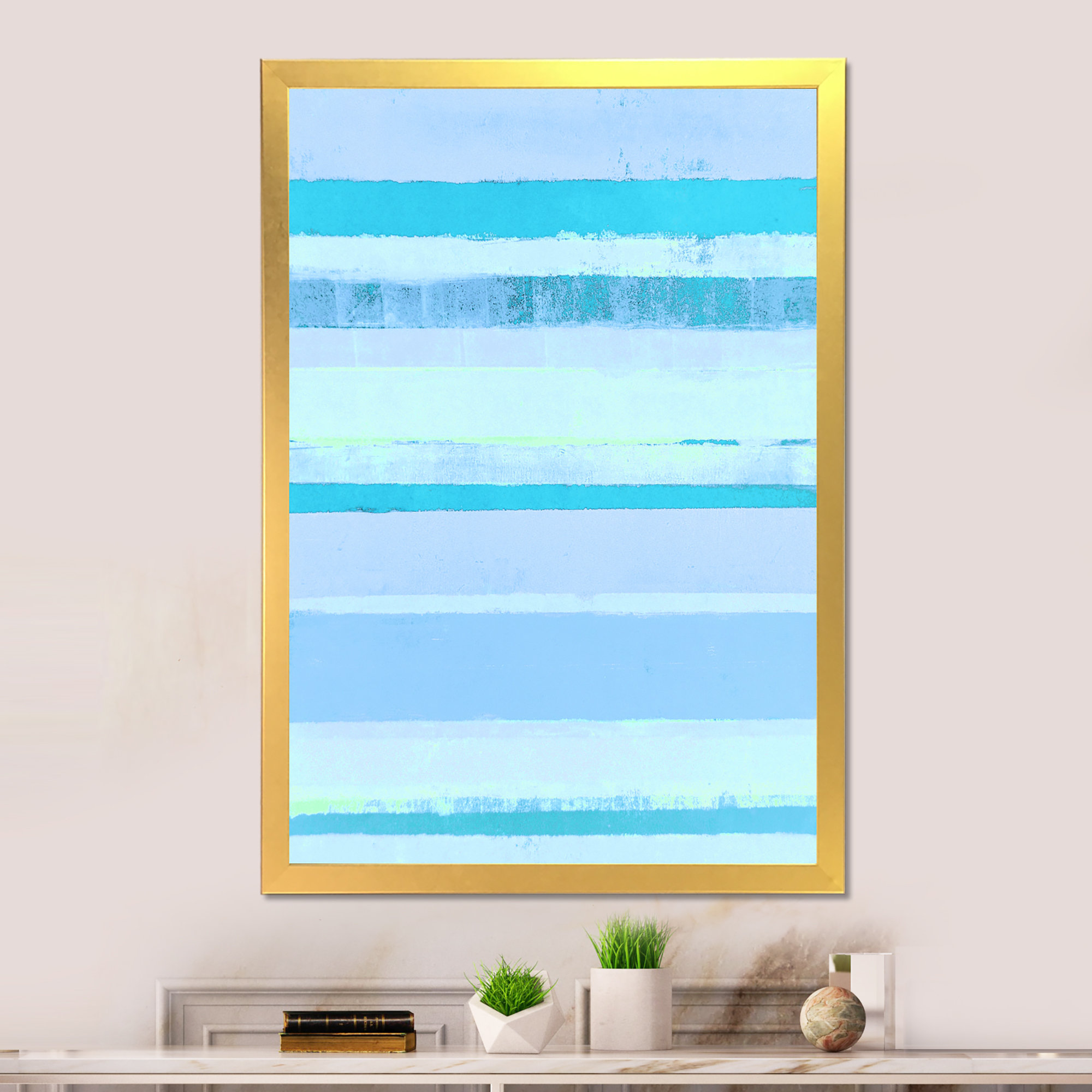 Wrought Studio Turquoise Over Blue Abstract Bands Turquoise Over Blue ...