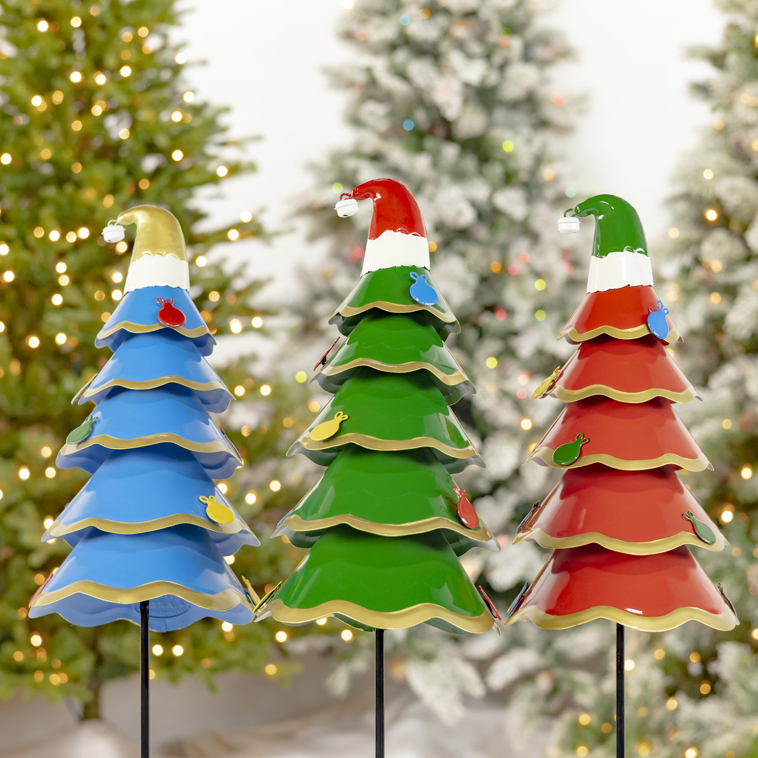The Holiday Aisle® Assorted Colorful Santa Hat Wearing Christmas Tree ...
