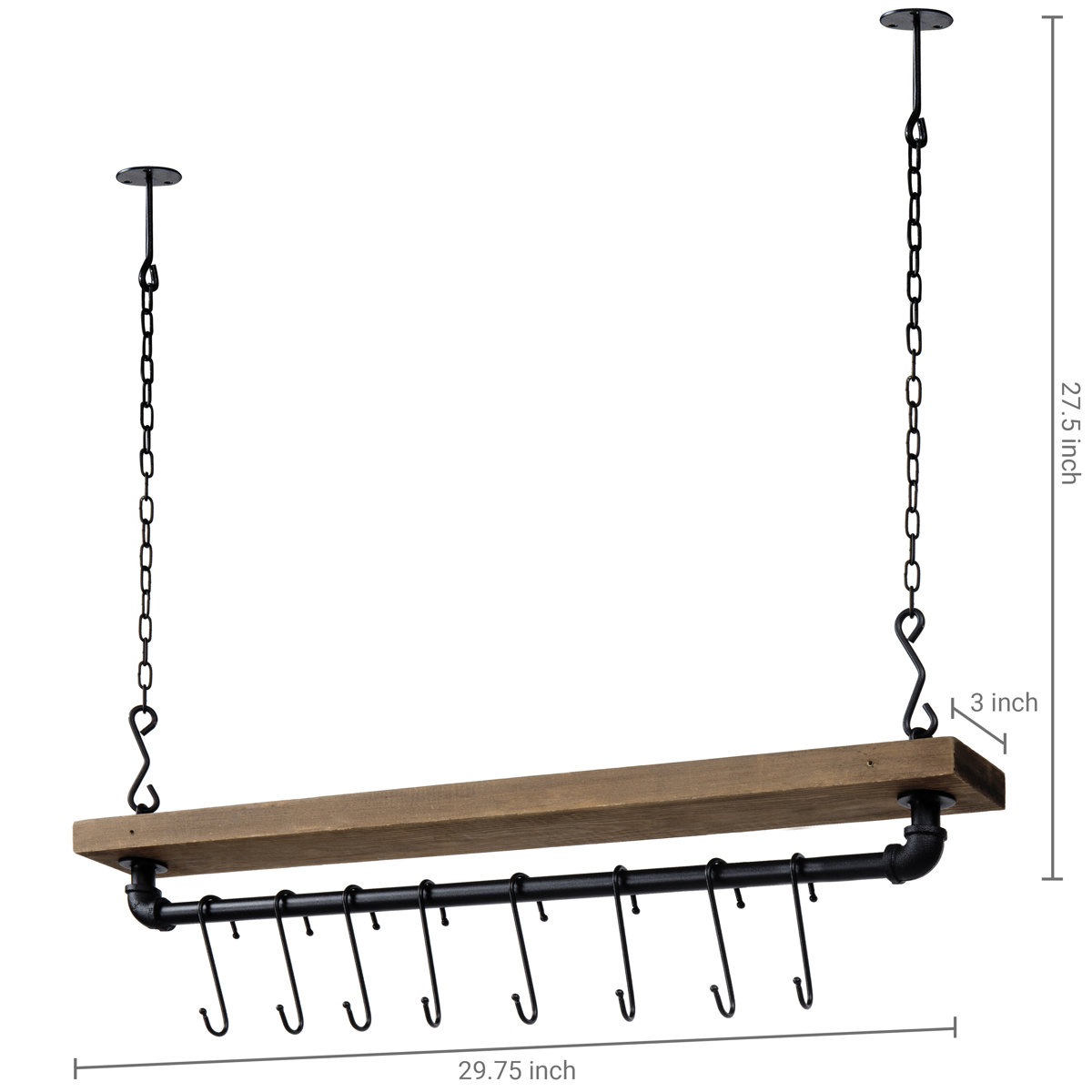 Williston Forge Ceiling Mounted Hanging Pot Rack With 8 S-Hooks ...