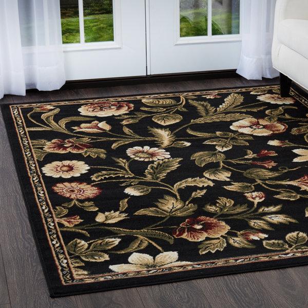 Black Floral Rug | Wayfair