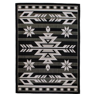 Union Rustic Philpott Oriental Flatweave Black Indoor / Outdoor Area ...