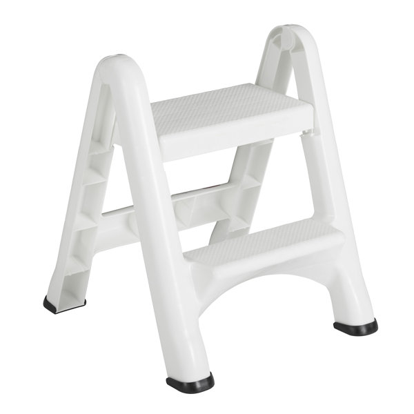 Rubbermaid EZ Two Step Durable Folding Plastic Ladder Step Stool, White ...