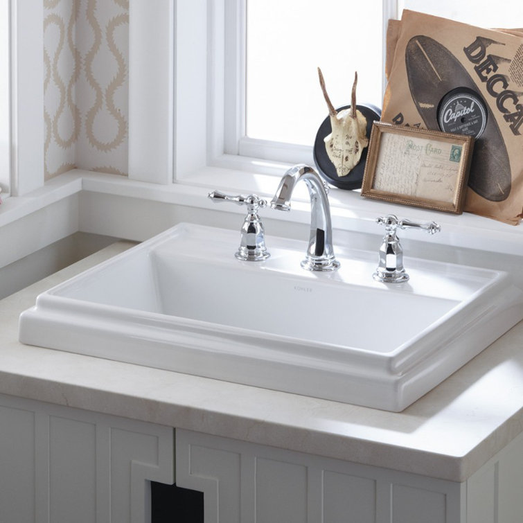 Kohler Tresham® Ceramic Rectangular Drop-In Bathroom Sink with Overflow ...