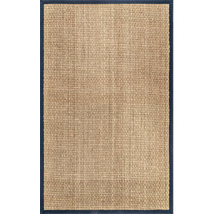 Bay Isle Home Berke Checkered Weave Seagrass Indoor/Outdoor Navy Border ...