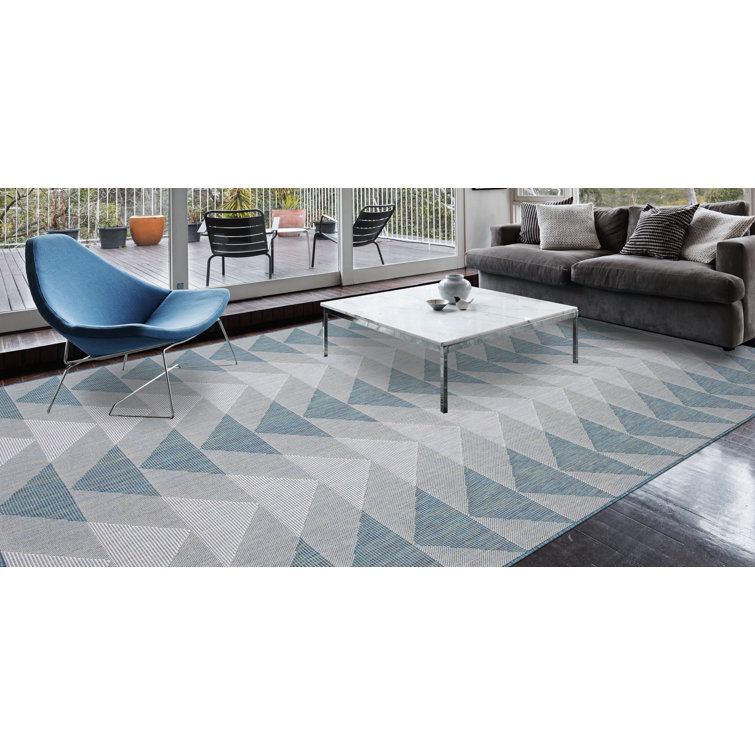 George Oliver Camdenton Geometric Indoor / Outdoor Area Rug in Teal ...
