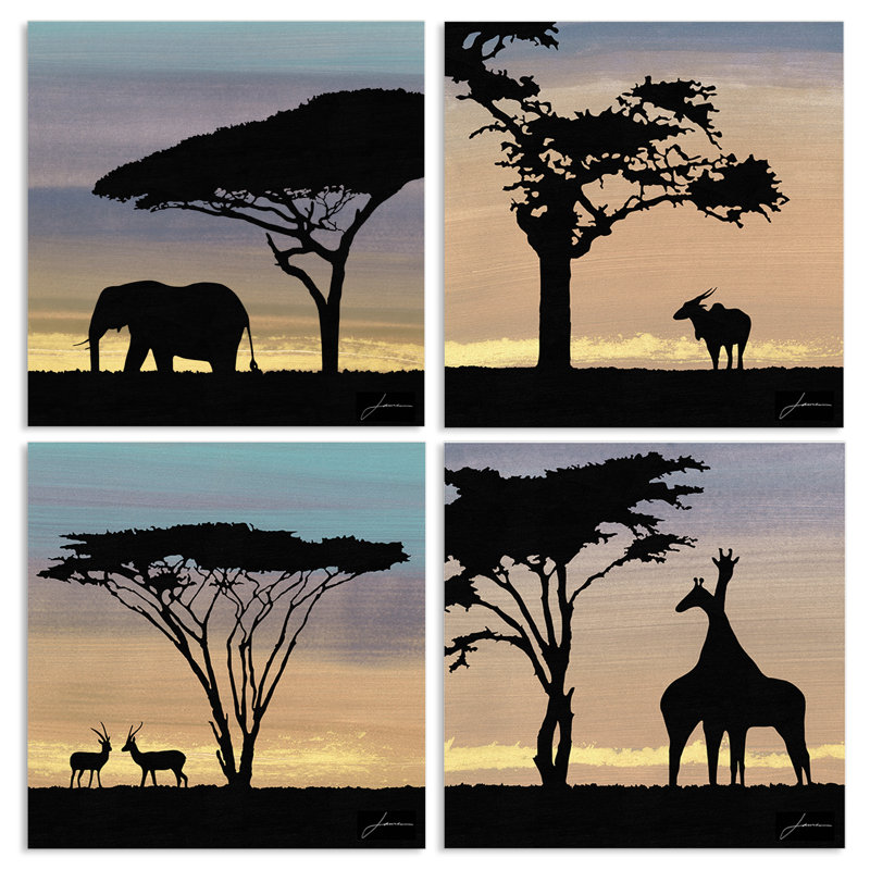 World Menagerie African Safari Sky with Animal Silhouettes 4 Piece ...