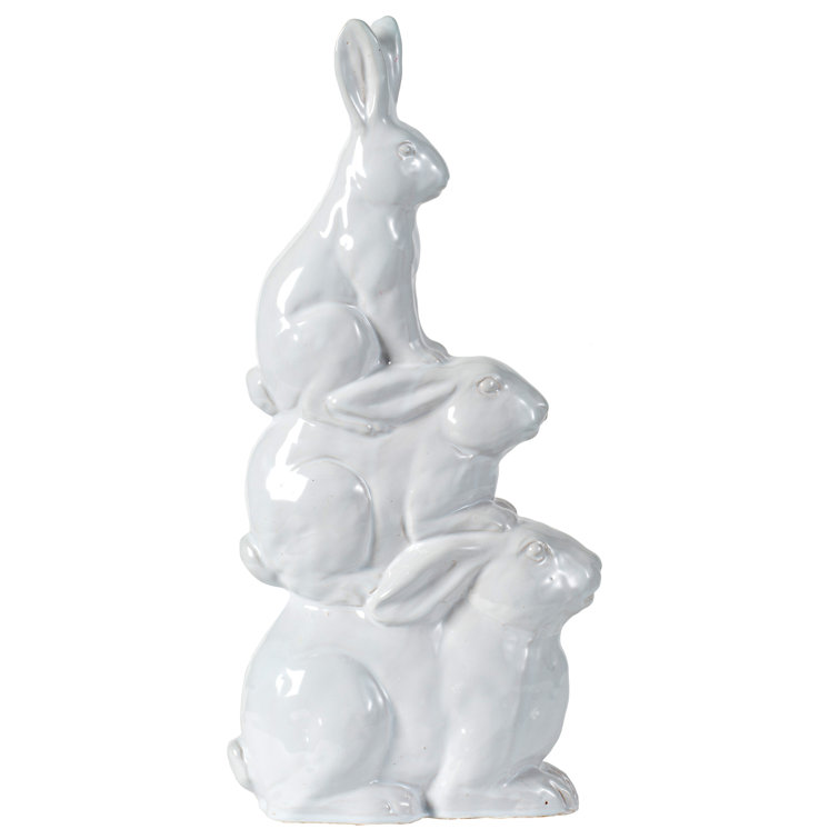 August Grove® Barreto 17" Ceramic Rabbits - White | Wayfair