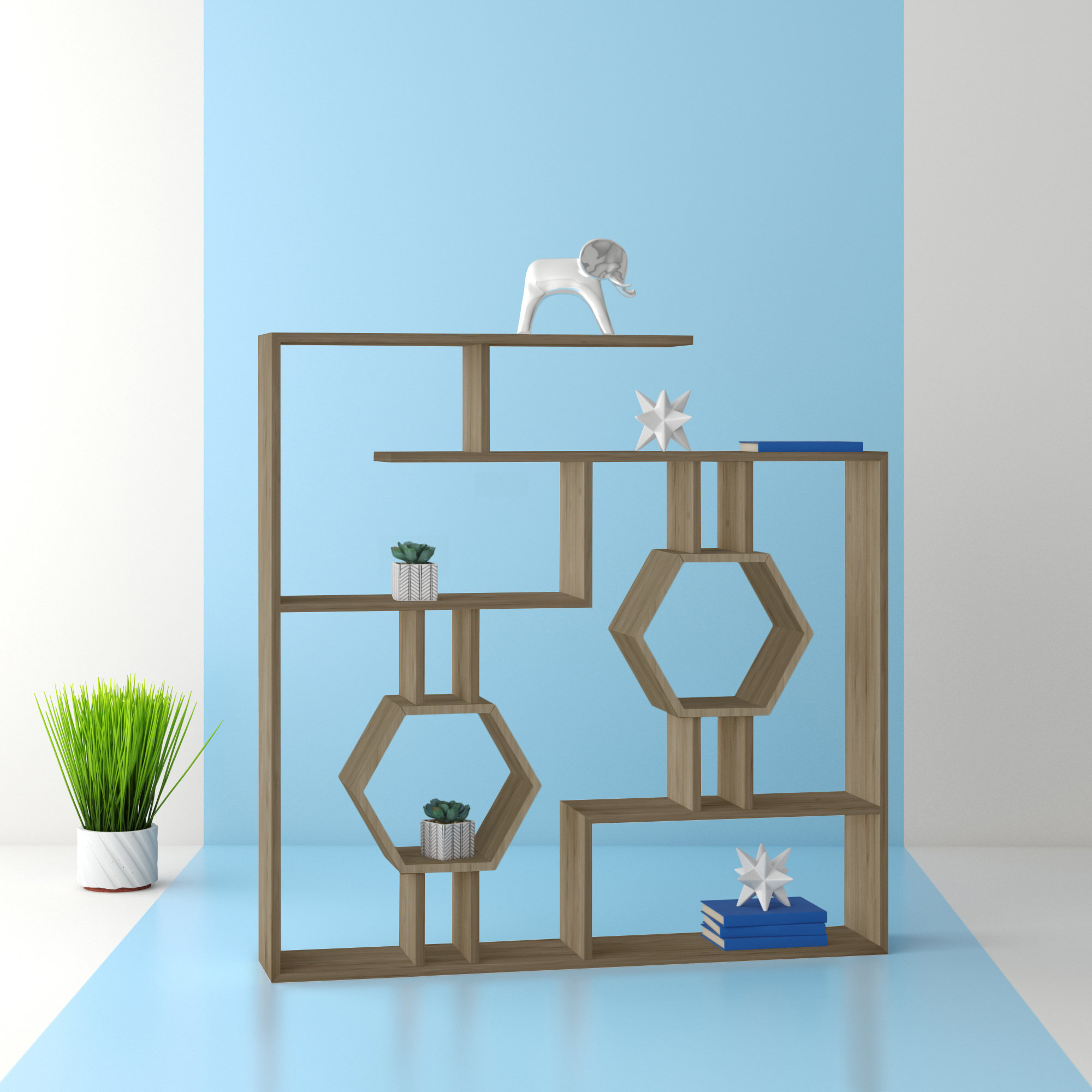 Latitude Run® Swenson 52.7'' H x 52.7'' W Geometric Bookcase & Reviews ...