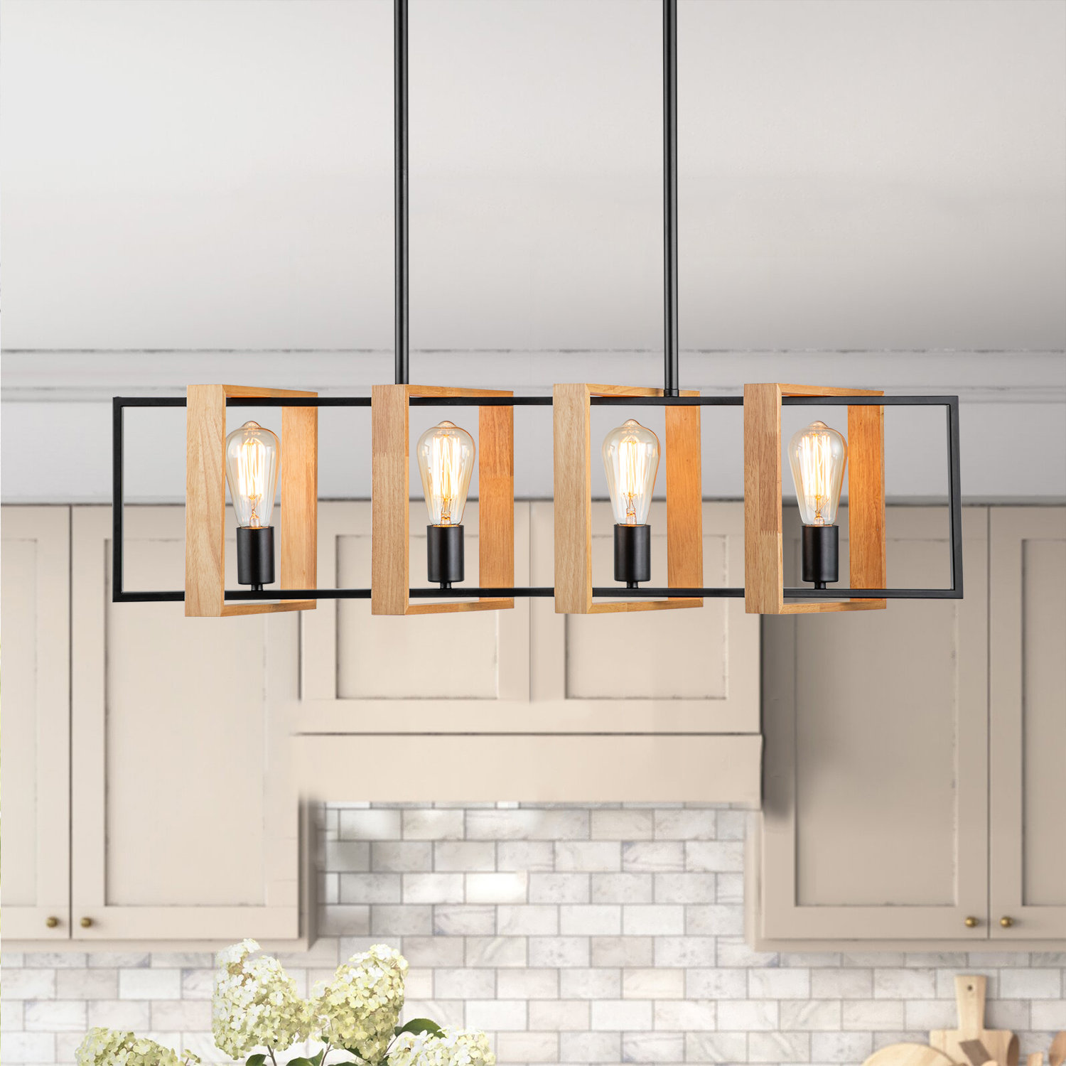 17 Stories 4 - Light Kitchen Island Linear Pendant With Wrought Iron ...