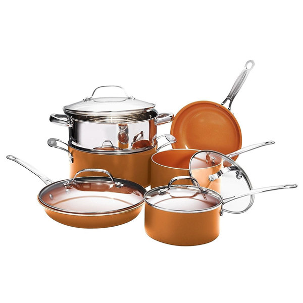 Gotham Steel Copper 10 Piece Ceramic Non Stick Cookware Set & Reviews ...