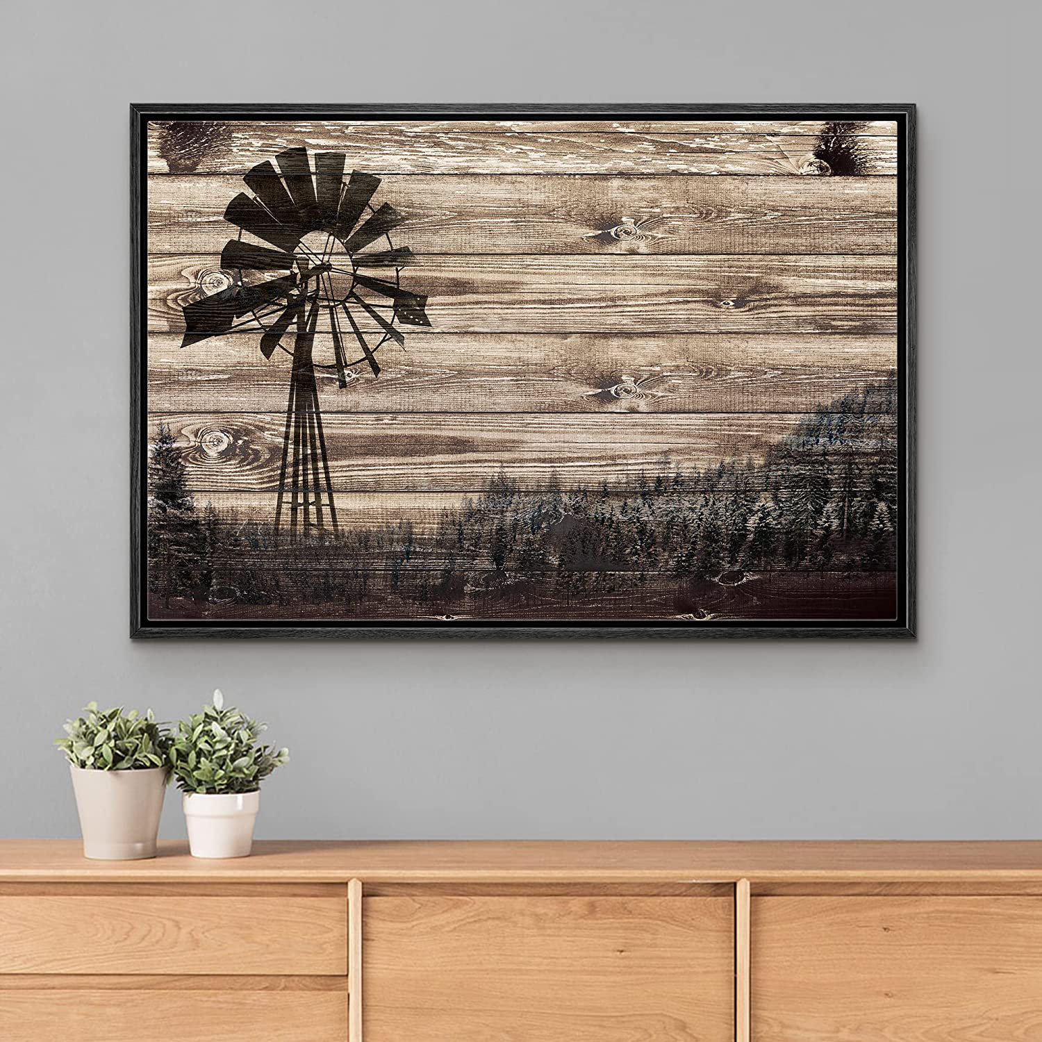 SIGNLEADER Wood Panel Windmill Country Farm Landscape - Floater Frame ...