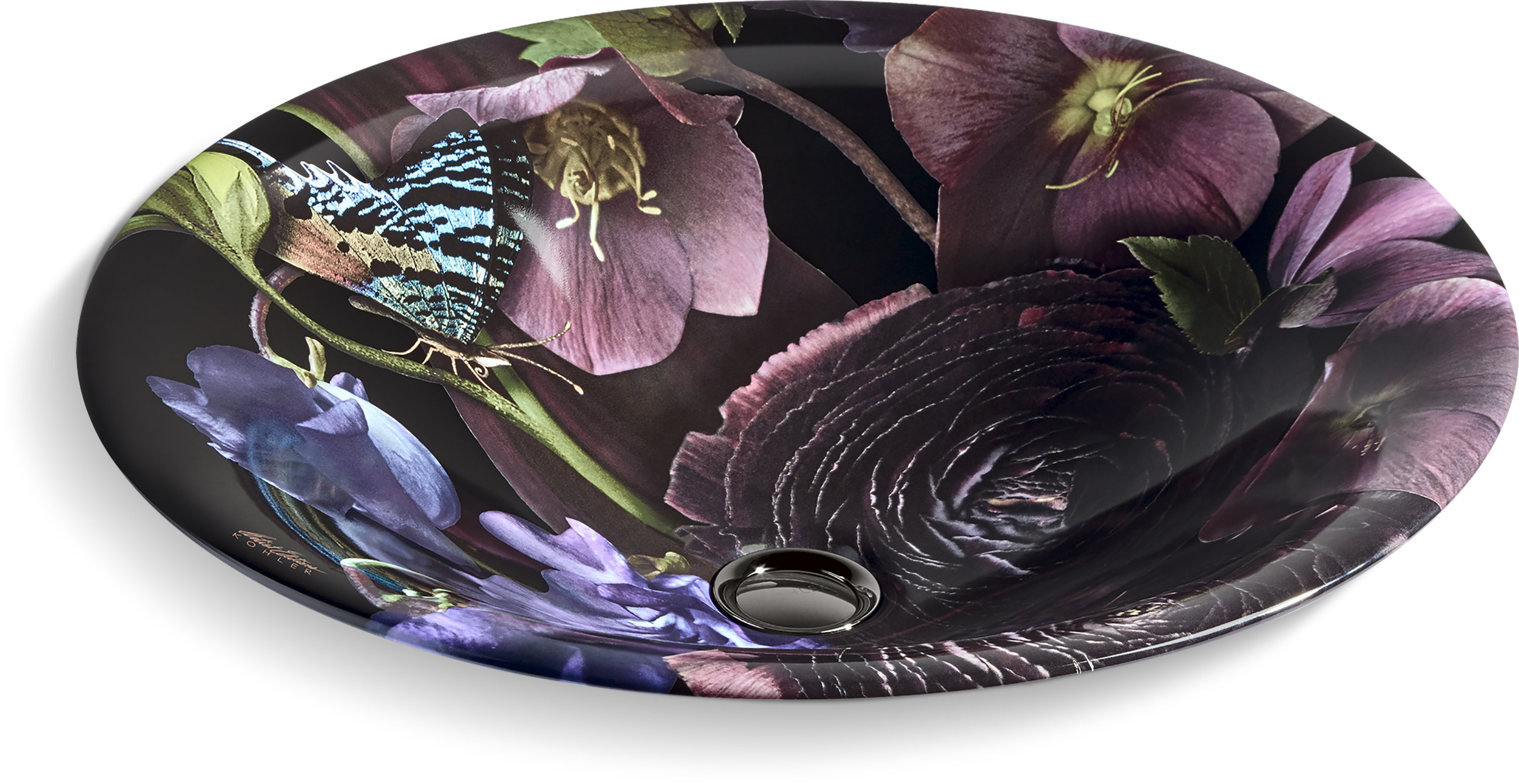 Kohler Dutchmaster Midnight Floral Carillon ARTIST EDITIONS Round Wading Pool Bathroom Sink ...