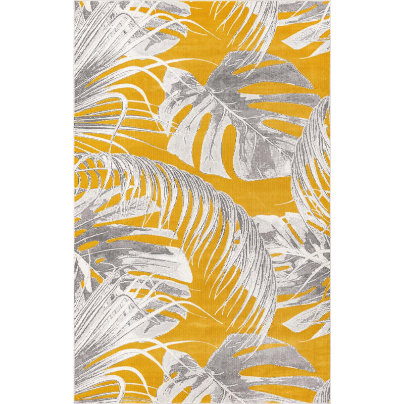 Beachcrest Home Adalheida Floral Yellow/Gray Area Rug | Wayfair