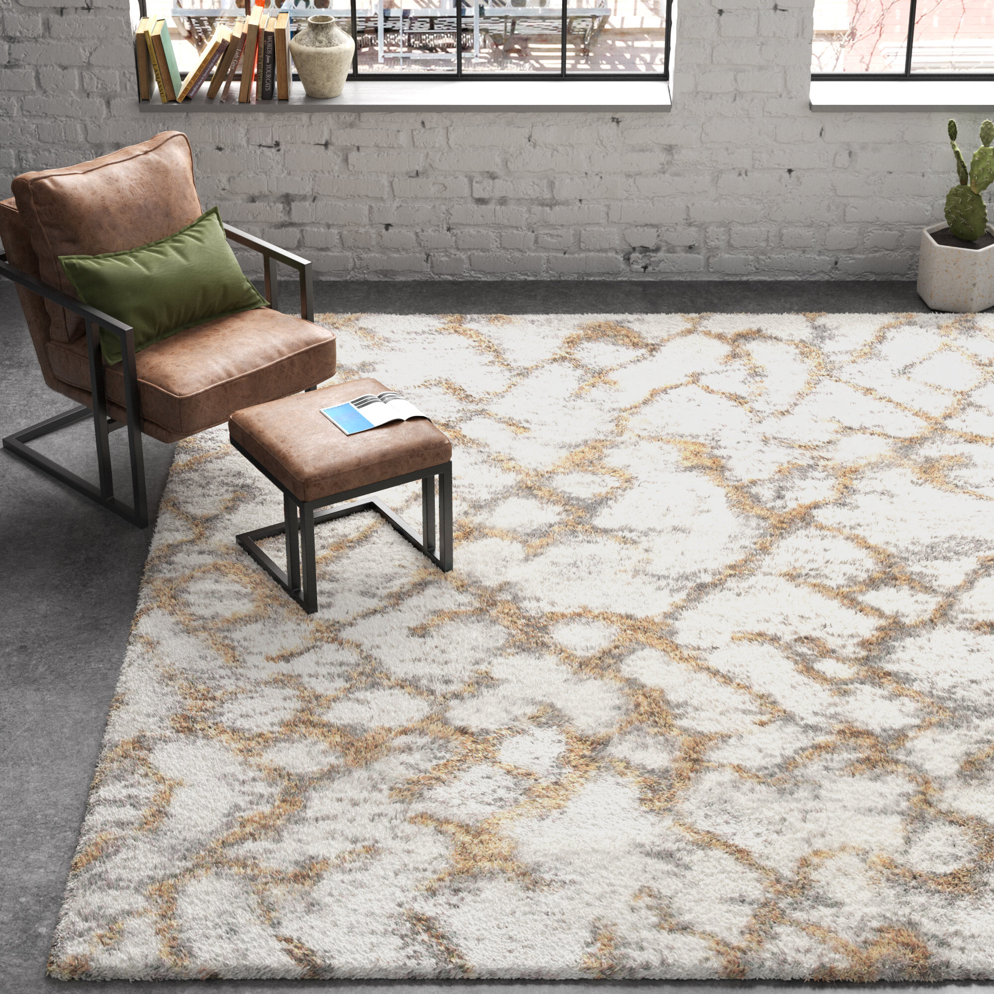 Steelside™ Cade Machine Woven / Power Loomed Performance Ivory/Gold Rug ...