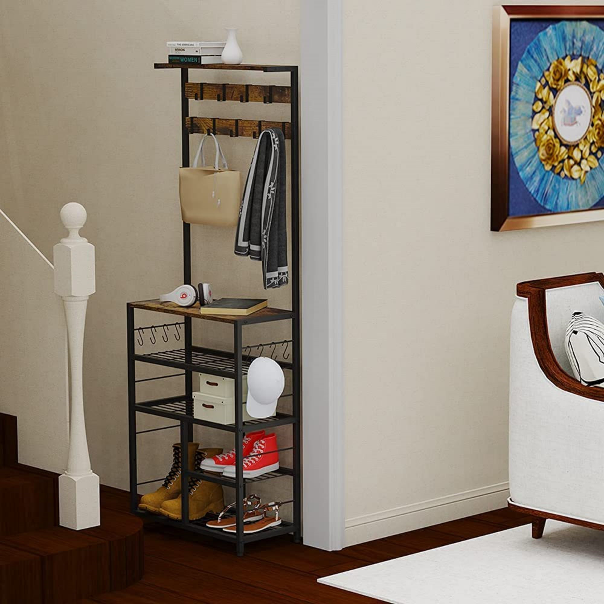 Flenc Kai 47'' Wide Iron Hall Tree with Shoe Storage | Wayfair