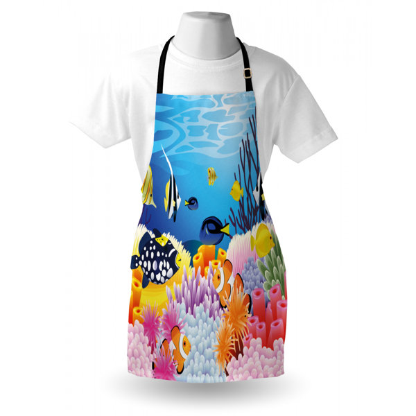 East Urban Home Different Kind of Fishes Coral Reefs and Sponges Apron ...