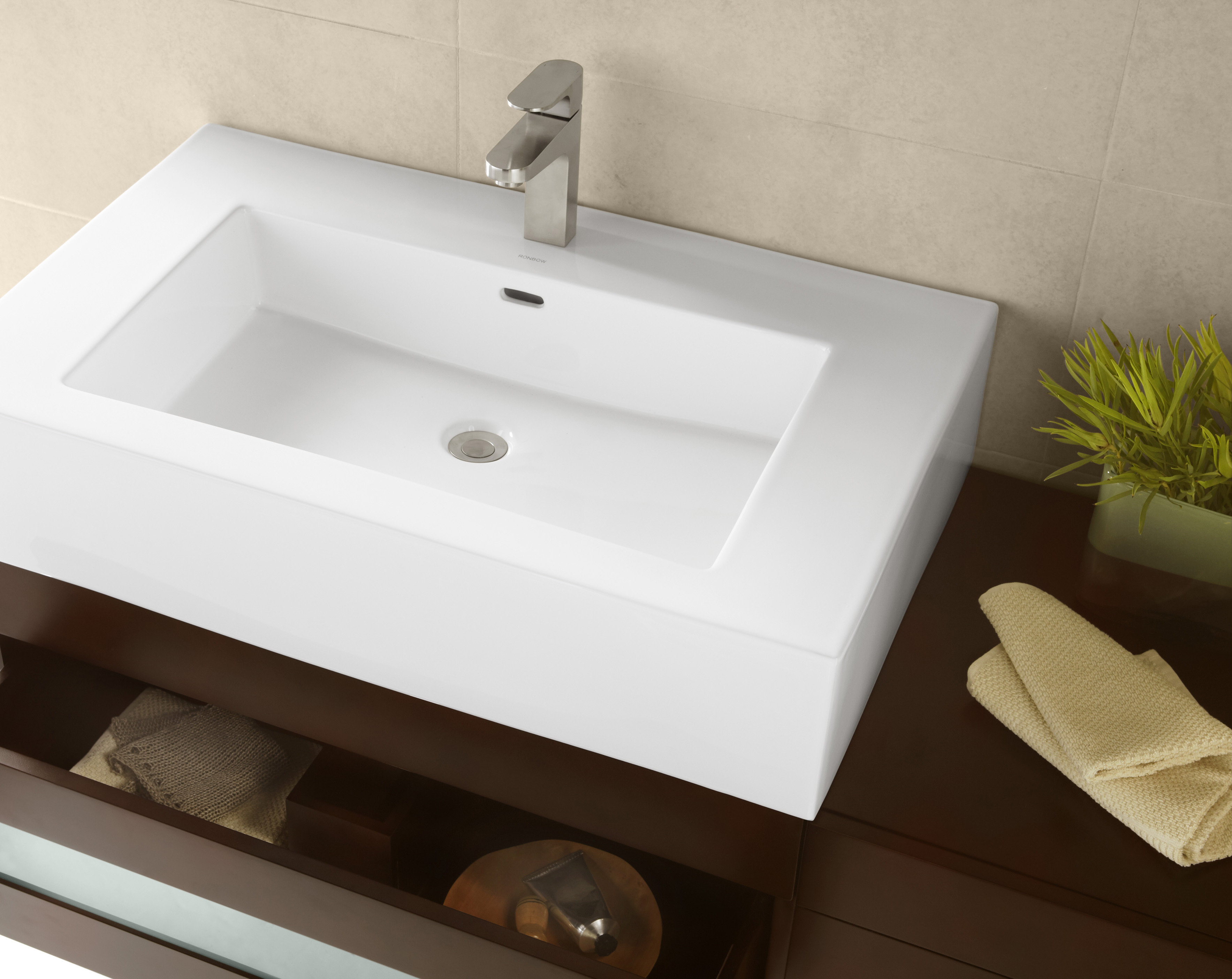 Ronbow Prominent Ceramic Rectangular Vessel Bathroom Sink With Overflow