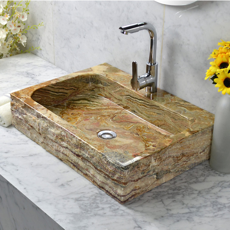 LITTLE TREE Natural Linen Stone Rectangular Vessel Bathroom Sink with ...