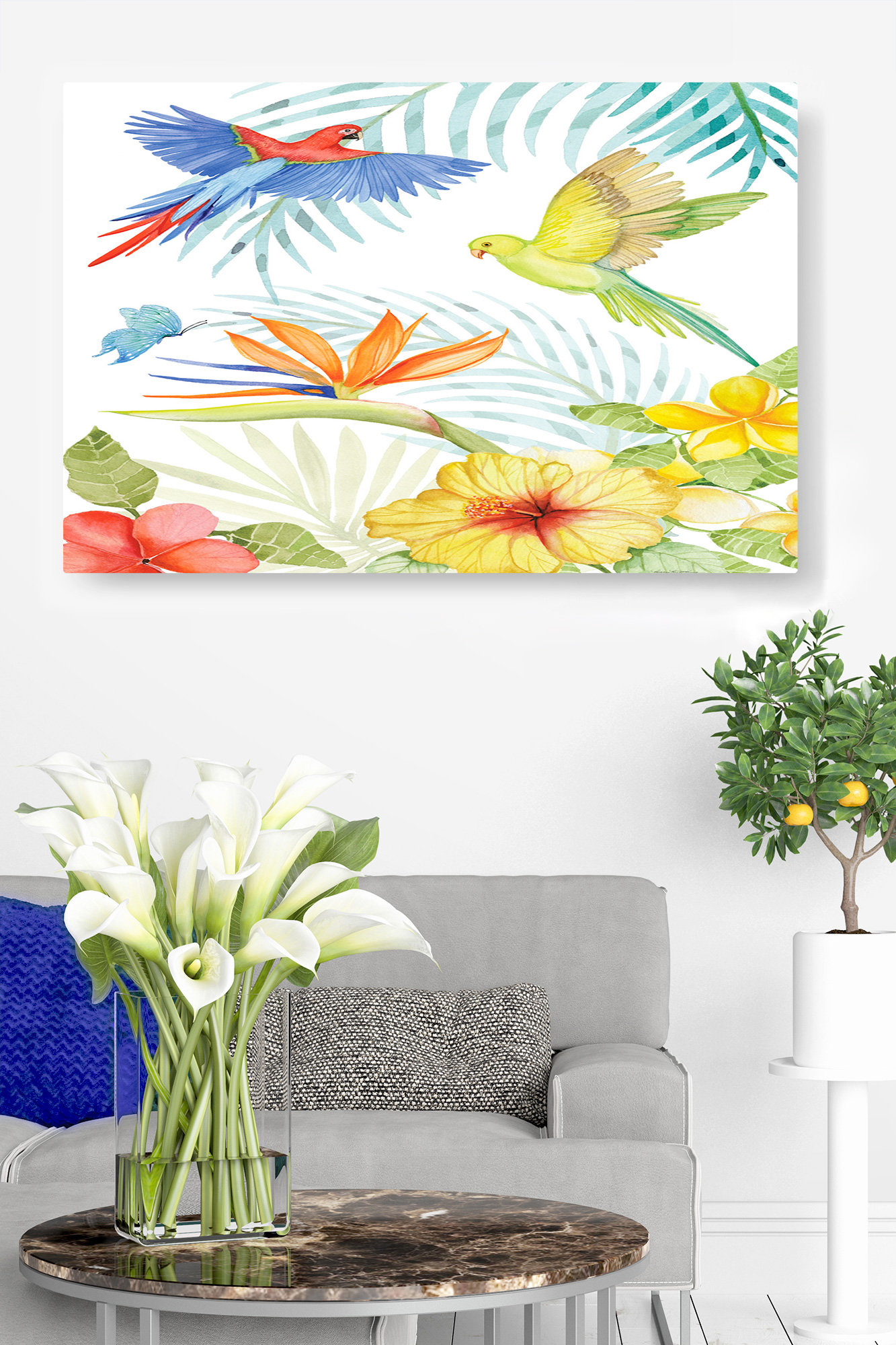 Red Barrel Studio® Parrot Paradise, Bird, Butterfly, Fern, Palm Tree ...