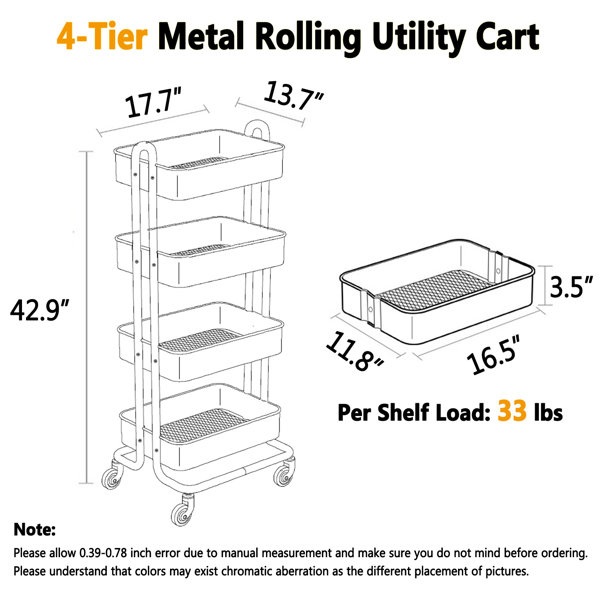 walsport 4 Tier Metal Rolling Utility Cart & Reviews | Wayfair