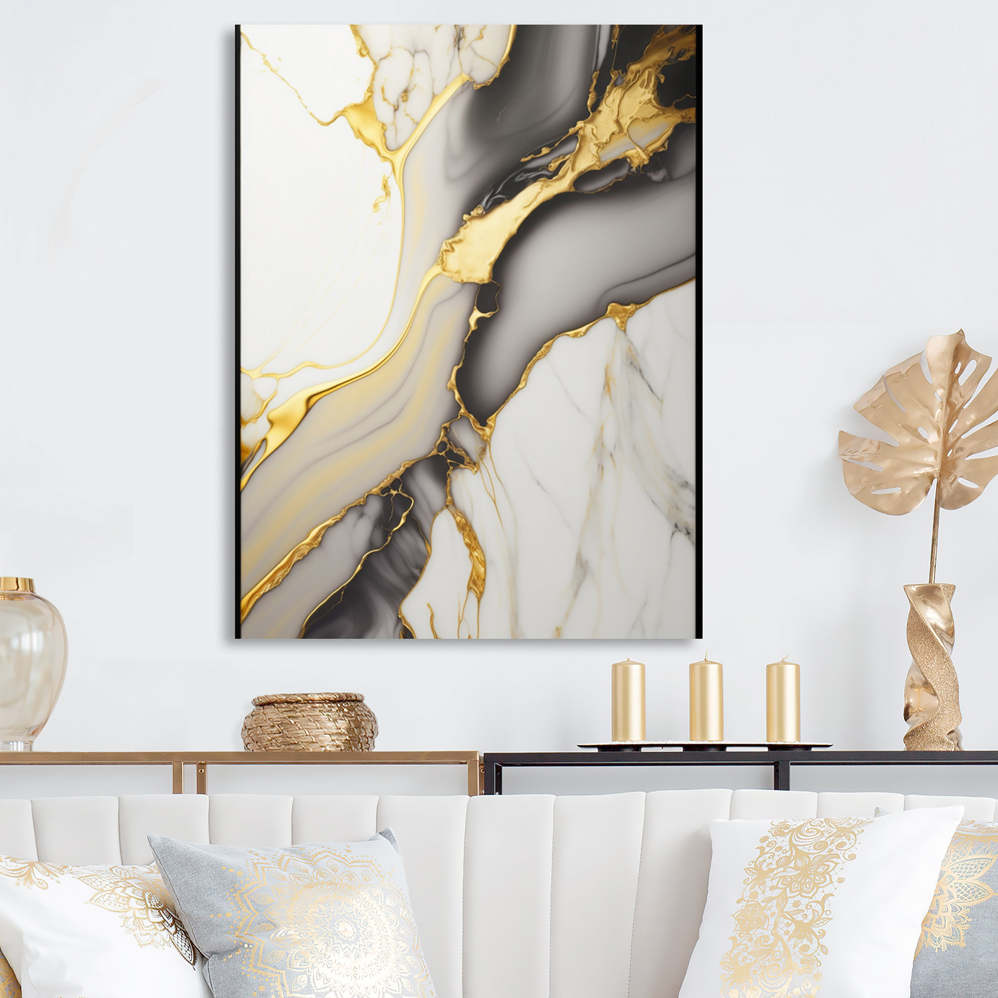Mercer41 Abstract Geode Marble White And Gold II - Marble Abstract ...