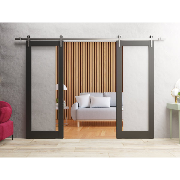 SARTODOORS Sturdy Double Barn Door | Lucia 2166 Matte Black Clear Glass ...