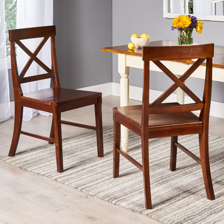 Gracie Oaks Mehaffey Solid Wood Cross Back Side Chair in Rich Mahogany ...
