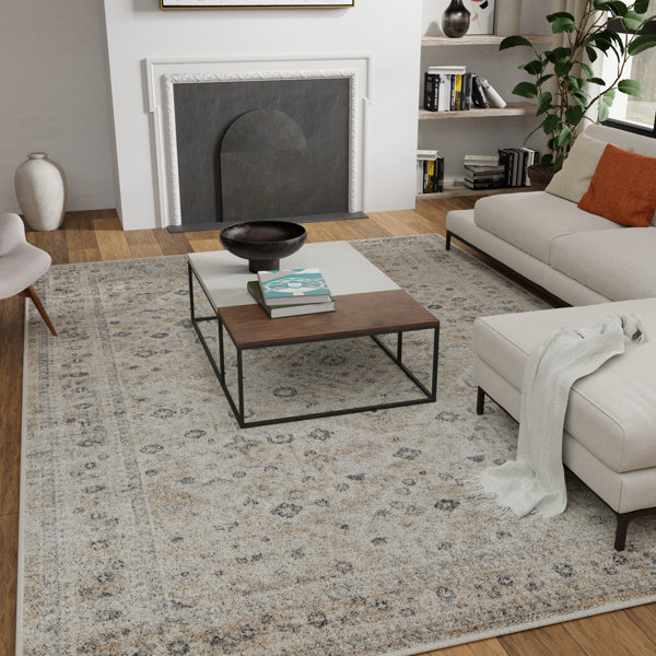 Charlton Home® Aldoyn Performance Cream/Blue Rug & Reviews | Wayfair