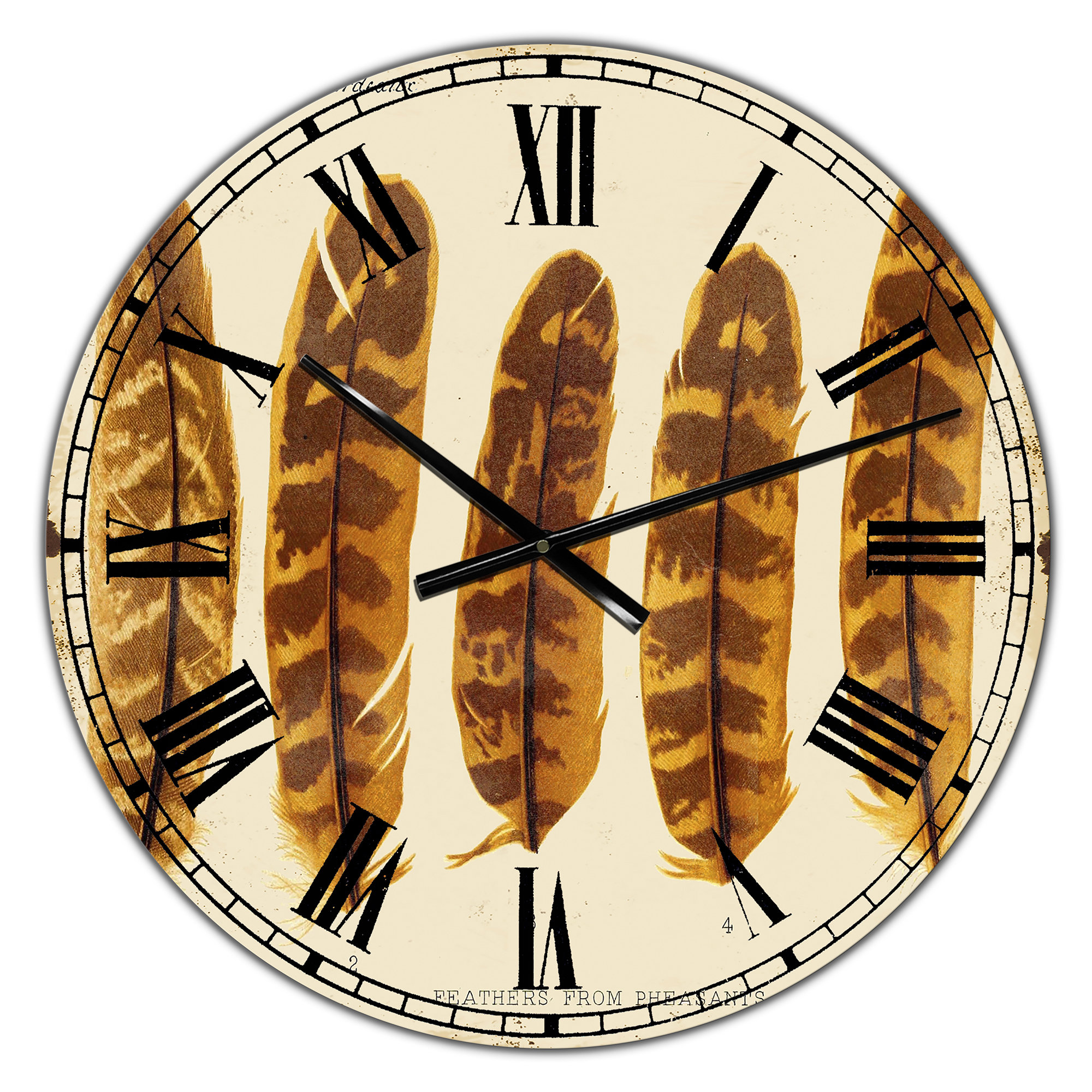 East Urban Home Five Pheasant Feathers - Large Cottage Wall Clock | Wayfair