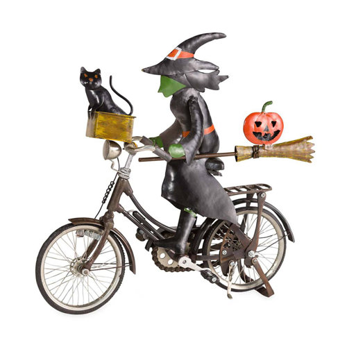 The Holiday Aisle® Witch on a Bicycle Figurine | Wayfair