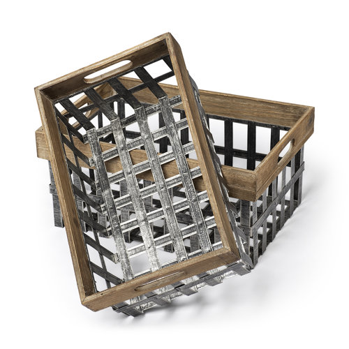 17 Stories 2 Piece Solid Wood Basket Set & Reviews | Wayfair