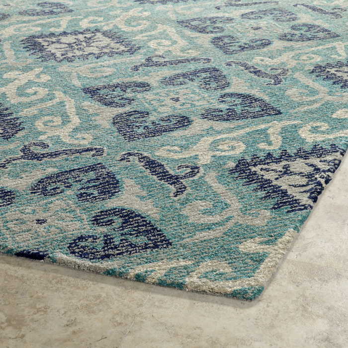 Charlton Home® Dittmar Handmade Teal/Silver/Navy Indoor/Outdoor Rug ...