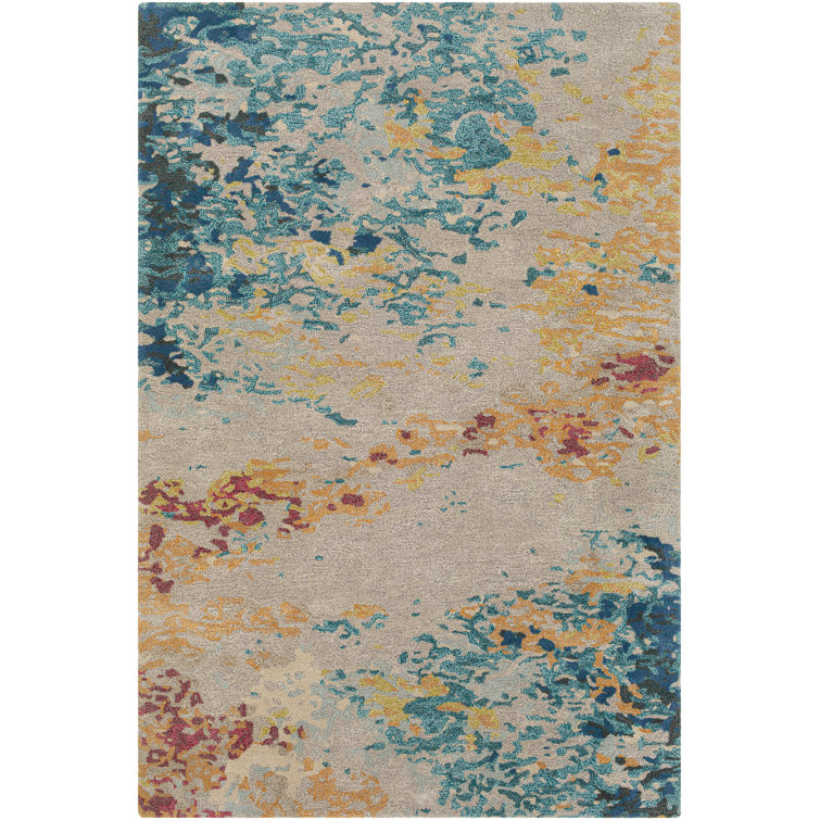 Orren Ellis Kavita Handmade Cream/Turquoise/Yellow Rug | Wayfair