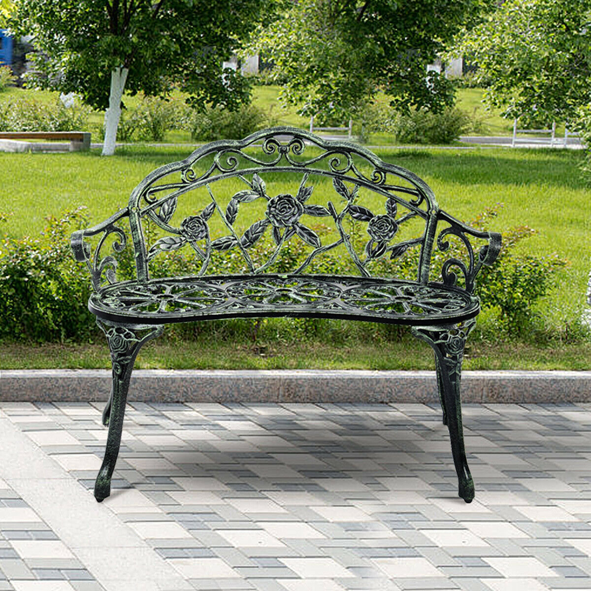 Fleur De Lis Living Hartz Patio Rose Cast Aluminum Garden Bench ...