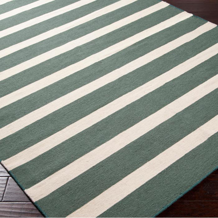 Ebern Designs Lowery Handmade Flatweave Wool White/Peacock Green Rug ...