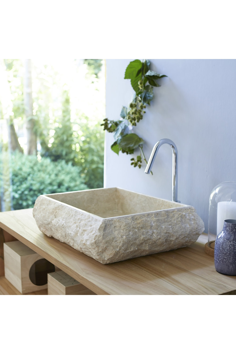 Tikamoon Bathroom Sink Cream Marble Square Vessel Bathroom Sink ...