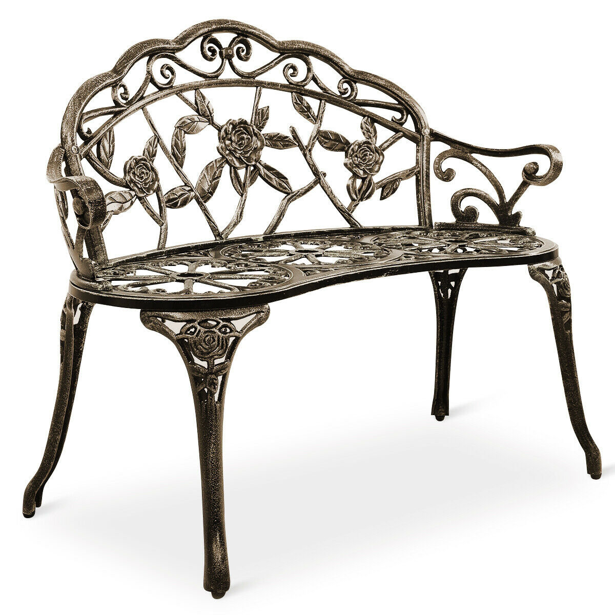 Fleur De Lis Living Hartz Patio Rose Cast Aluminum Garden Bench ...