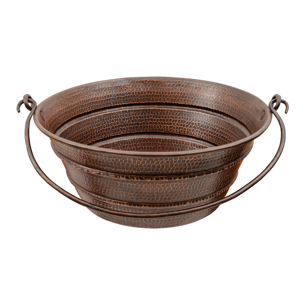 Premier Copper Products 16" Round Bucket Vessel Hammered Copper Sink ...