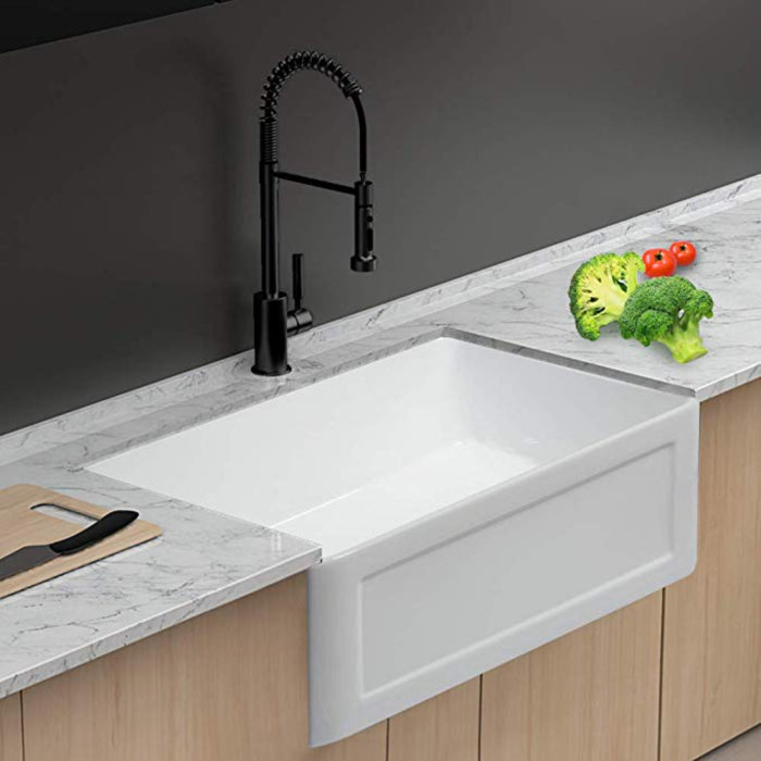 JUNTOSO 24 Inch Farmhouse Sink White Porcelain Fireclay Kitchen Sink ...