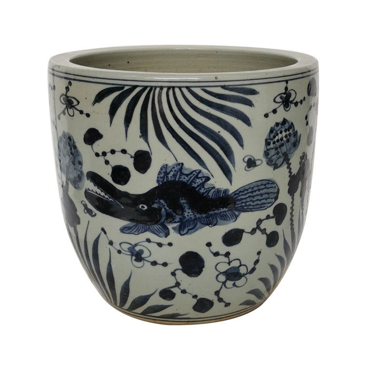 Legend of Asia Lotus Fish Motif Porcelain Pot Planter | Perigold