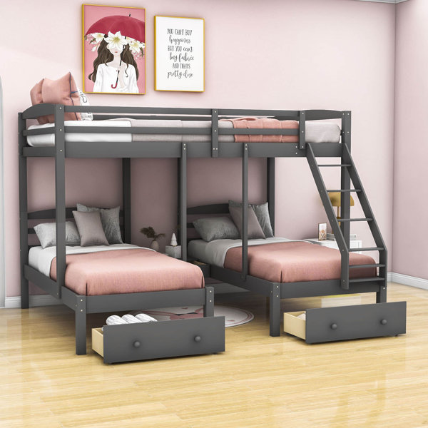 Harriet Bee Full Over Twin & Twin 3 Drawer Triple / Quad Bunk Bed | Wayfair