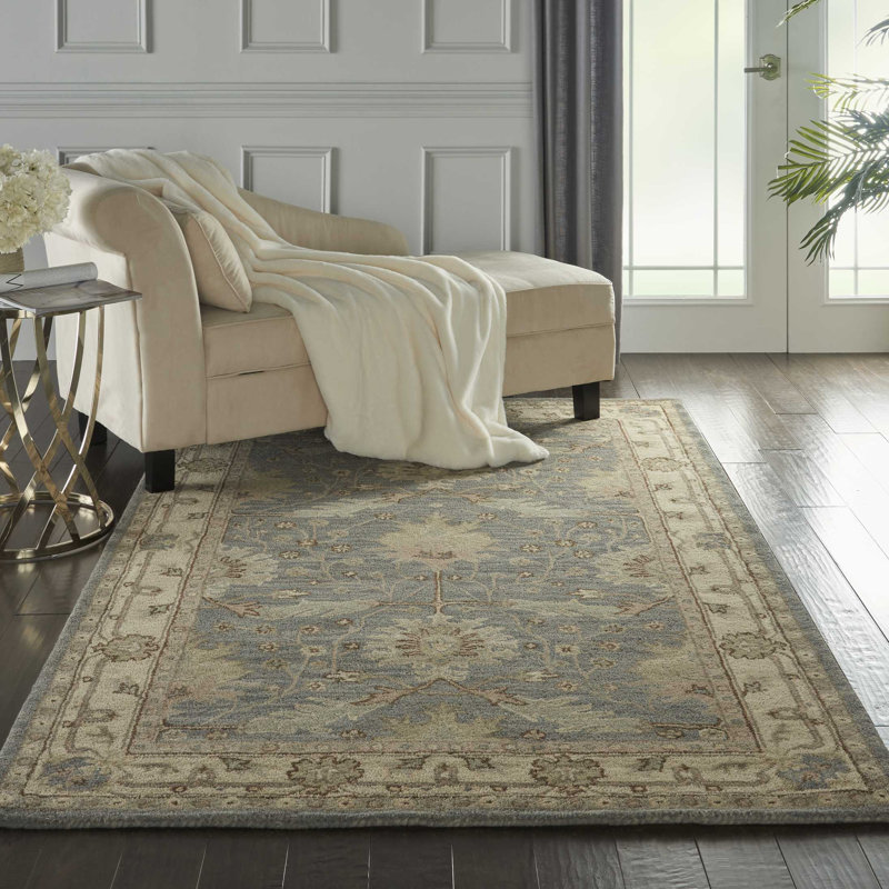 Alcott Hill® Mitchell Oriental Handmade Tufted Wool Charcoal/Ivory Area ...