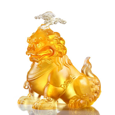 LIULI Crystal Art The Evergreen Lion Crystal Foo Dog Evergreen Pine ...