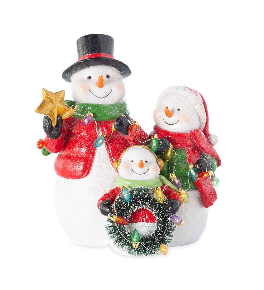 Plow & Hearth 3 Piece Snowman Figurine Set with Christmas Lights | Wayfair