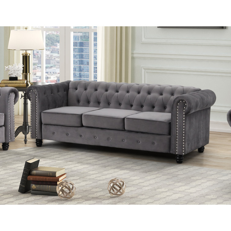 BestMasterFurniture YS001 82'' Velvet Rolled Arm Chesterfield Sofa ...