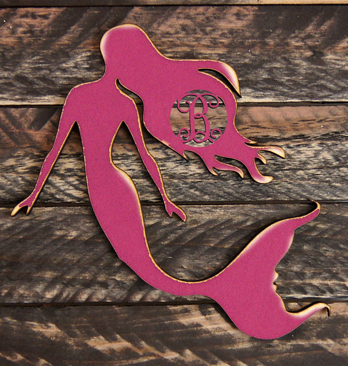 aMonogramArtUnlimited Mermaid Vintage Rustic Single Letter Wooden Shape ...