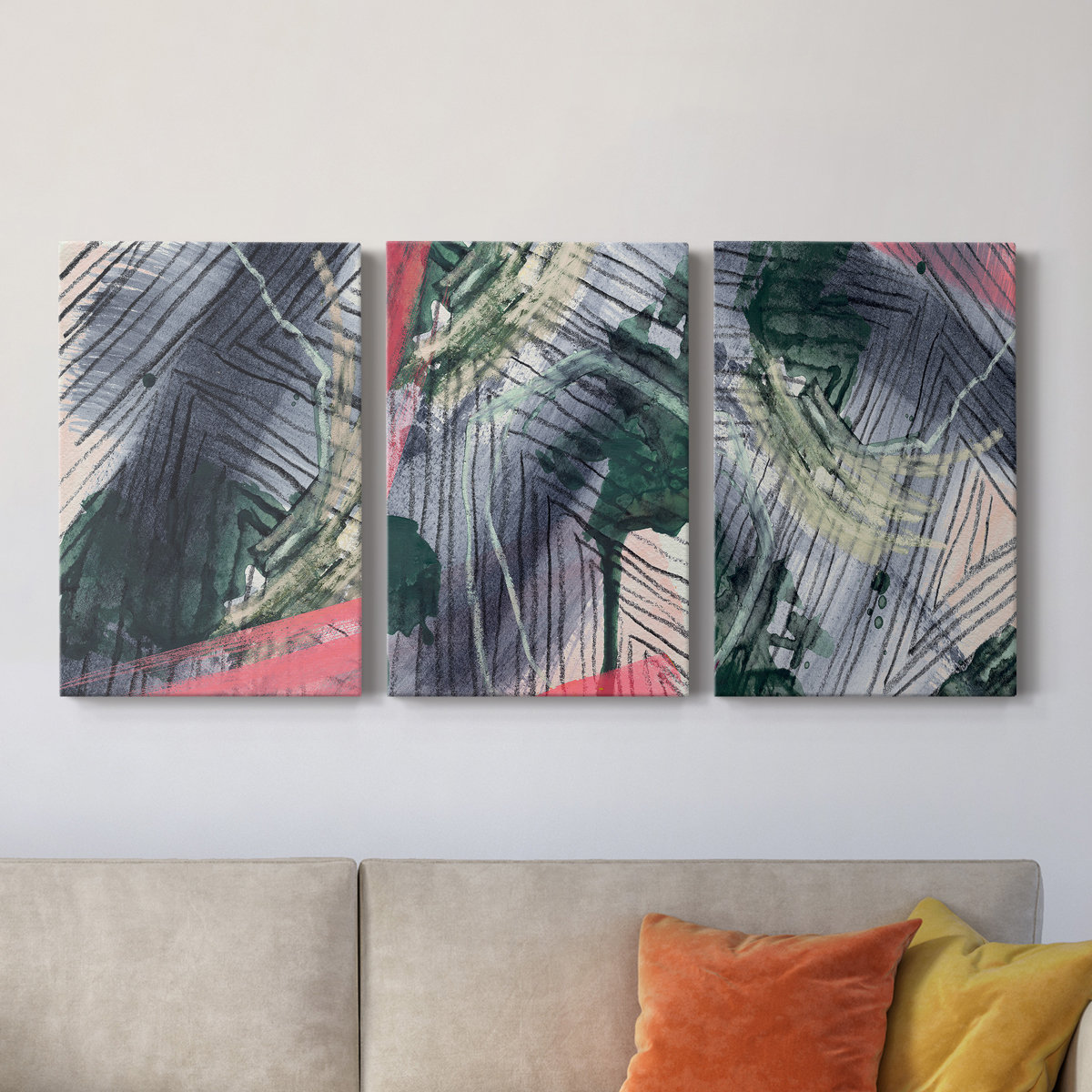 Orren Ellis Angled Spaces I - 3 Piece Wrapped Canvas Painting Set | Wayfair
