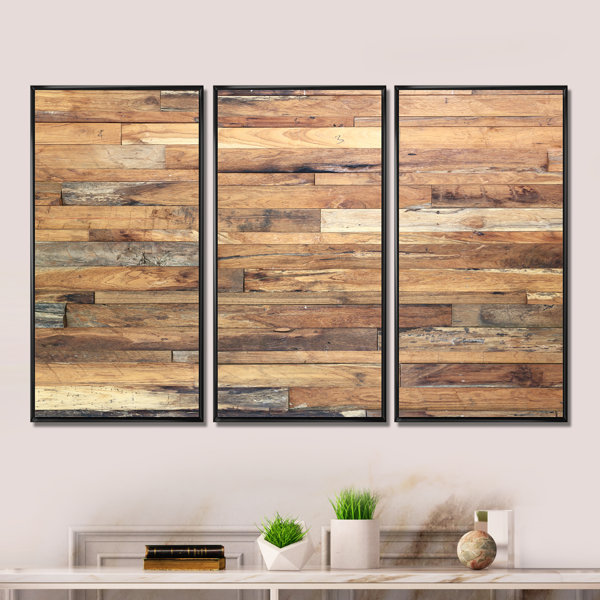 Millwood Pines Brown Wood Texture - 3 Piece Floater Frame Print on ...