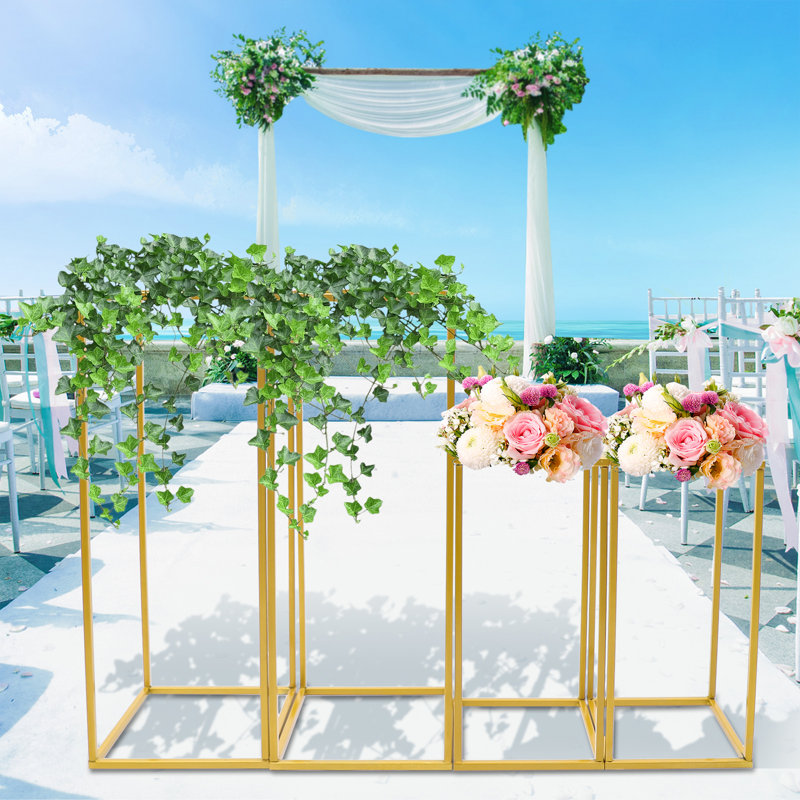 Mercer41 Cindel 4Pcs Gold Flower Floor Stand Metal Column Flower Stand ...