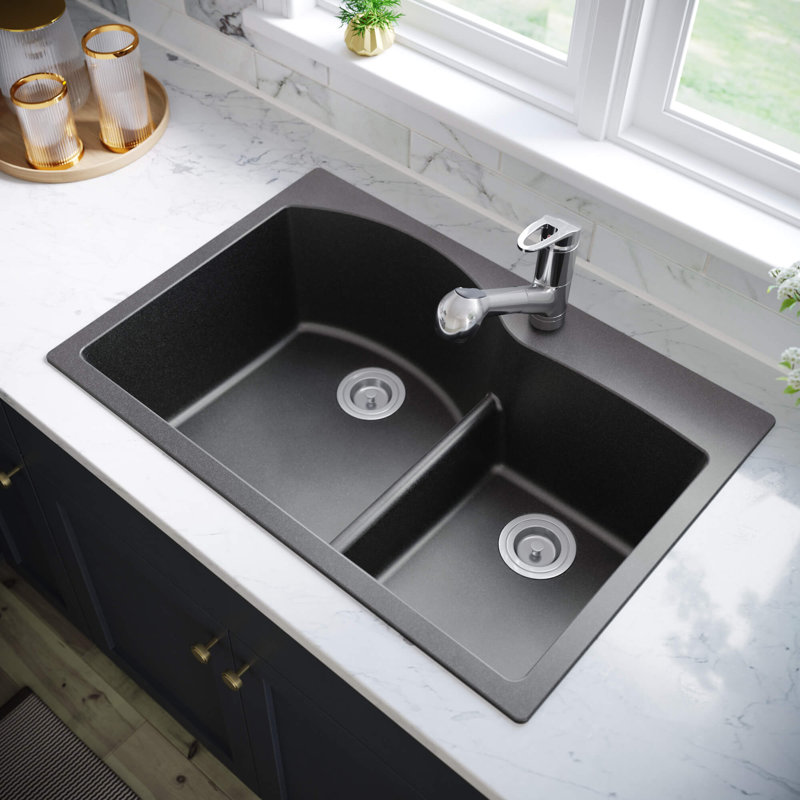 MRDirect Low-Divide Composite 33" L x 22" W Double Basin Drop-In ...